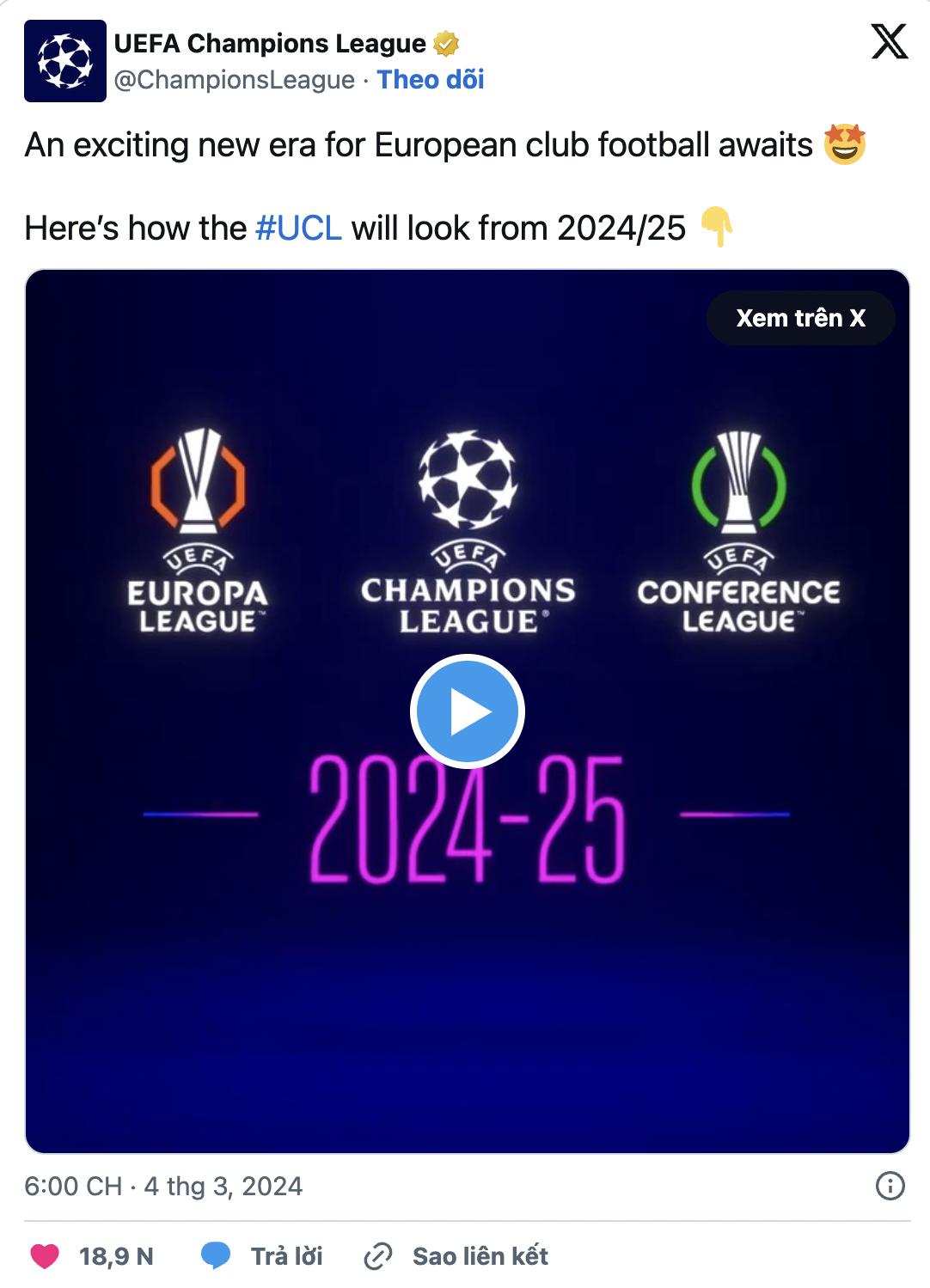 Cúp C1 mùa giải 2024/25 khác biệt như thế nào?